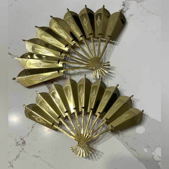 Wall Decor | Set Of 2 Vintage Gold Metal Folding Fan Wall Decor ...